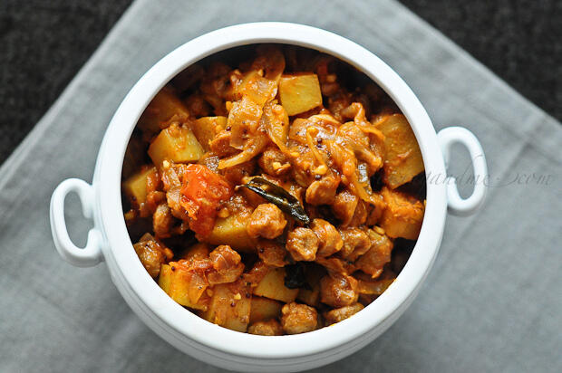 Soya chunks masala recipe with potatoes, step by step - Edible Garden